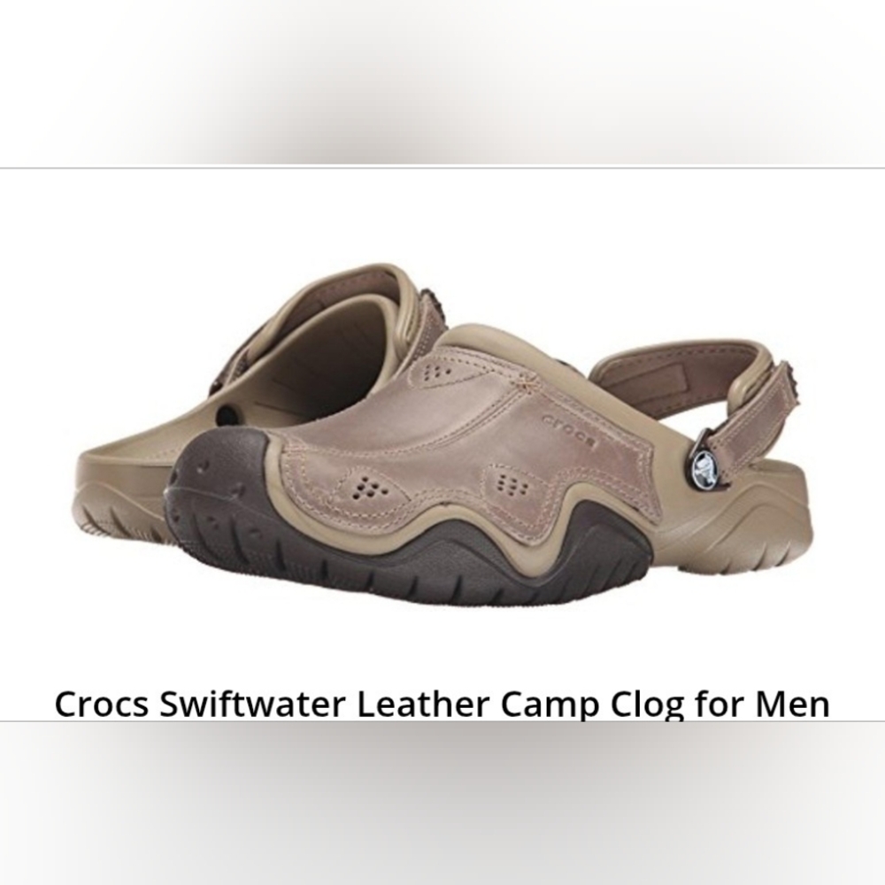 Crocs Men's Swiftwater Leather Clogs - Brown And Black - Gem